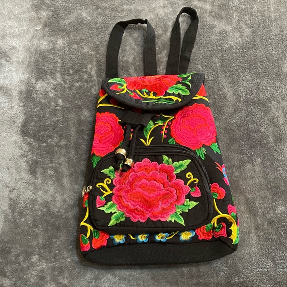 Bags | Floral Embroidered Canvas Backpack | Poshmark